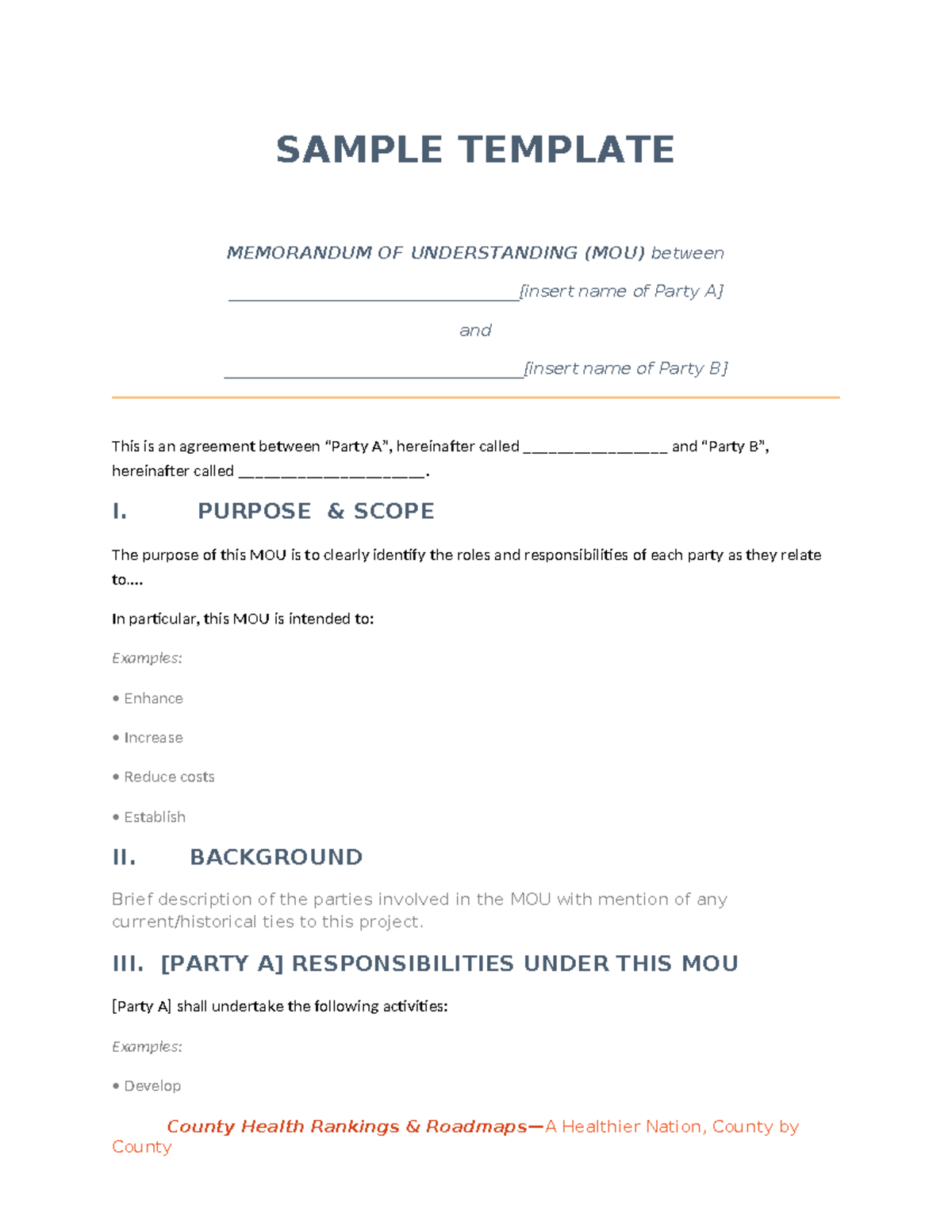 MOU Template for Agreement Between Parties (Sample) - Studocu