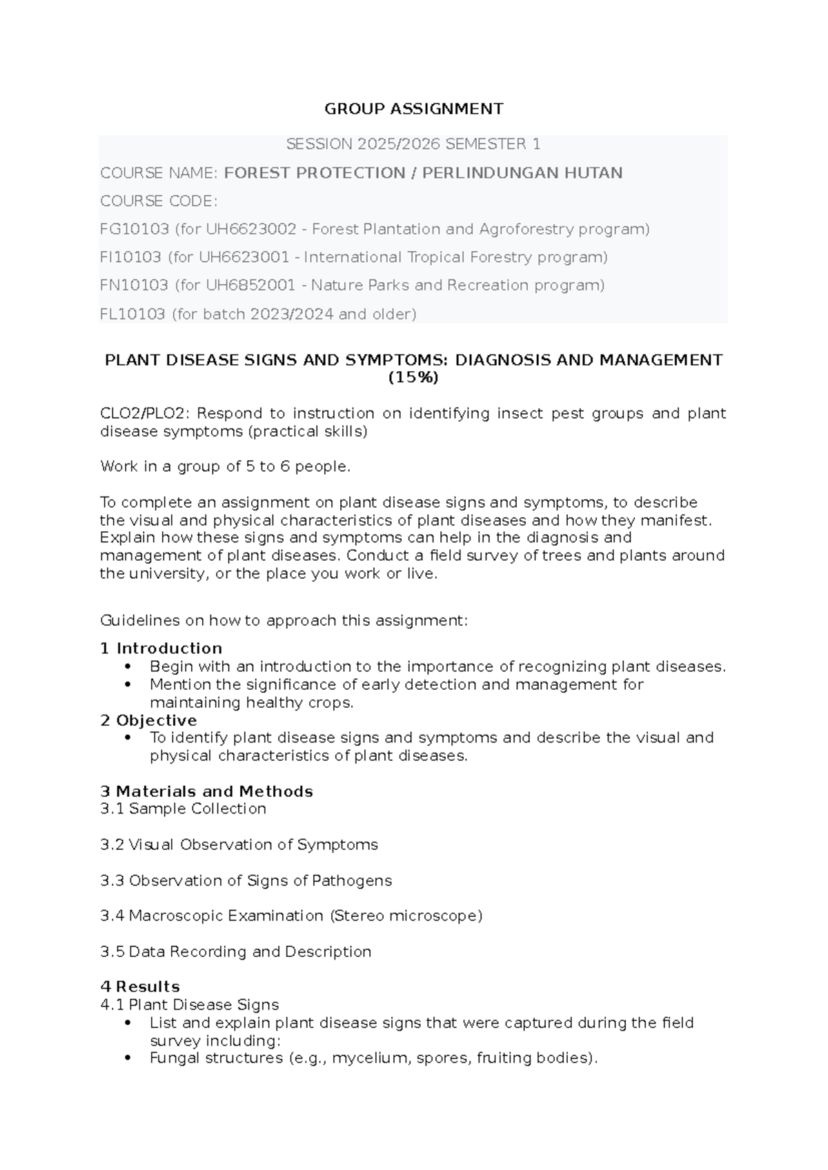 FG10103 Group Assignment: Plant Disease Signs & Symptoms Analysis - Studocu