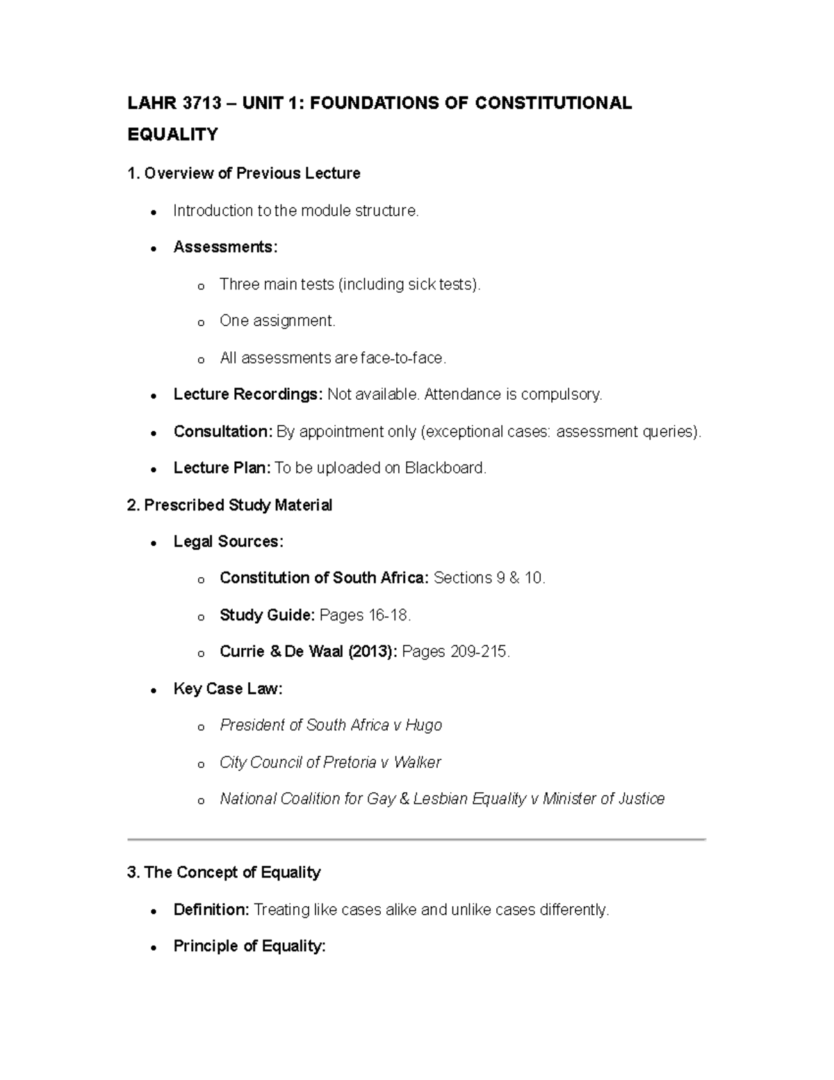 LAHR 3713 - Unit 1 Study Notes: Foundations of Constitutional Equality ...