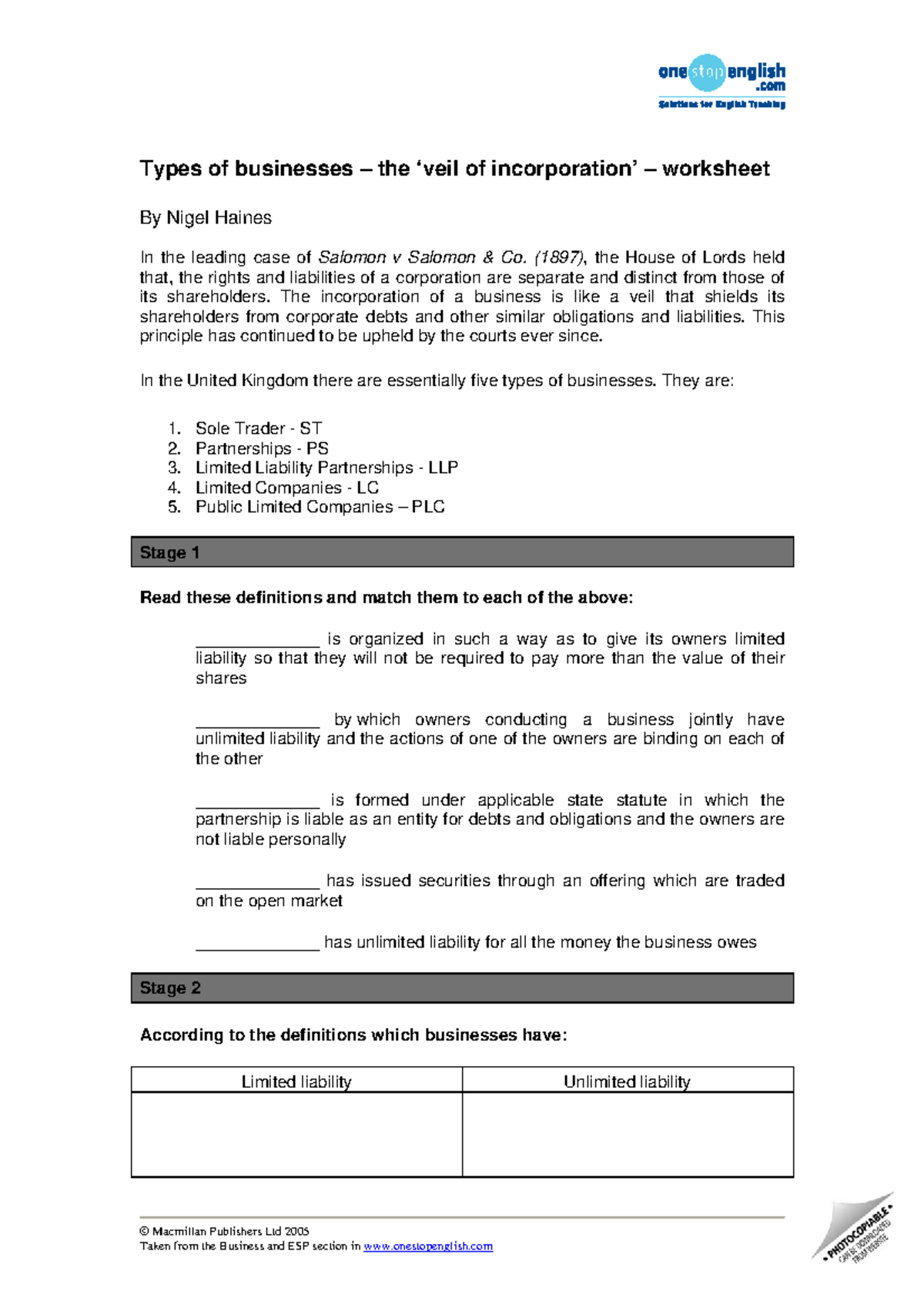 Types of Businesses - Worksheet (C1 Level) Analysis and Advice - Studocu