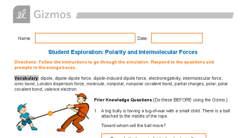 Intermolecular Forces Exploration: Gizmo Activity Guide - Studocu