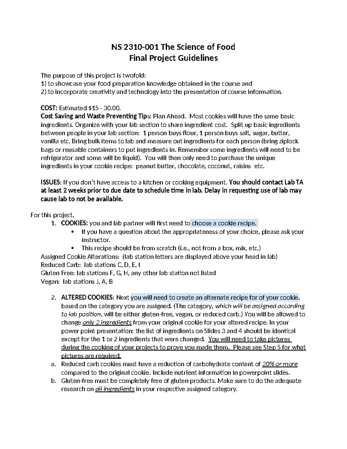 NS 2310-001 Final Project: Creative Cookie Recipe Alterations - Studocu