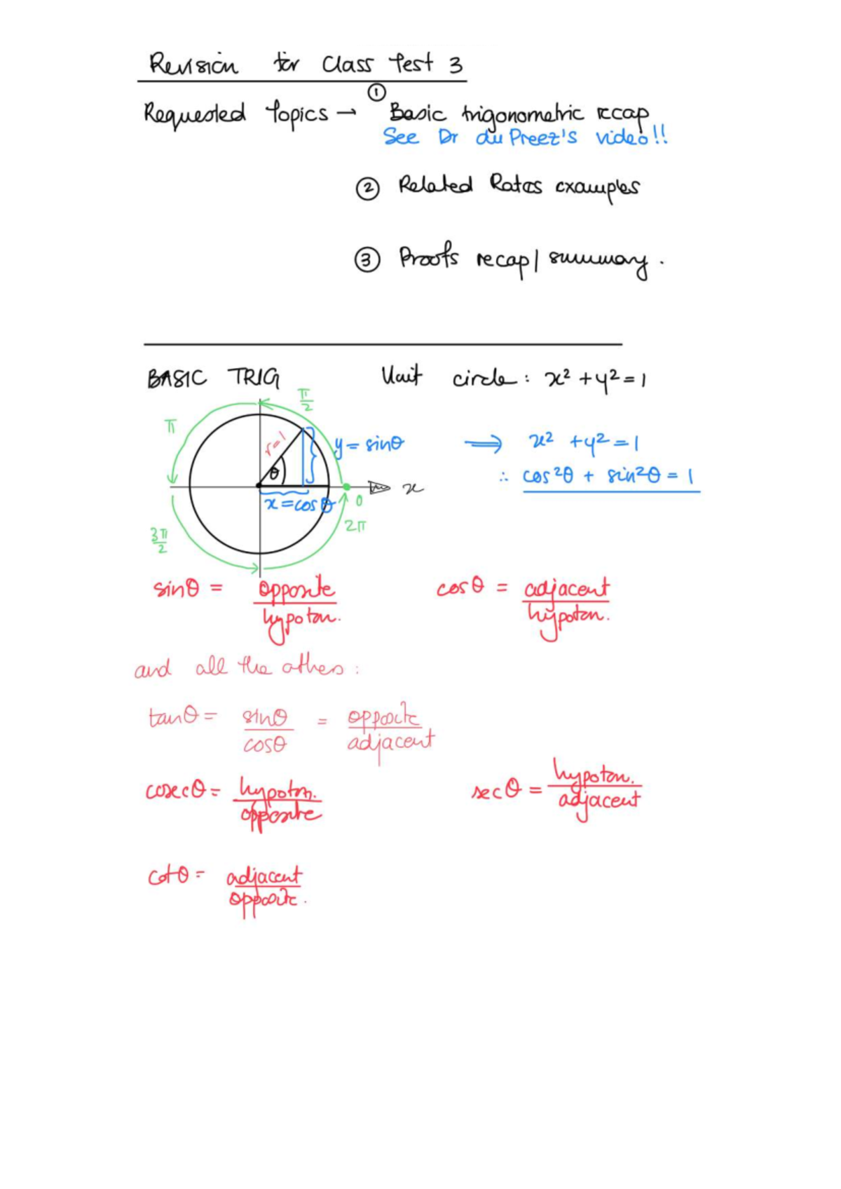 Revision for Class Test 3: Trigonometry and Related Rates - Studocu