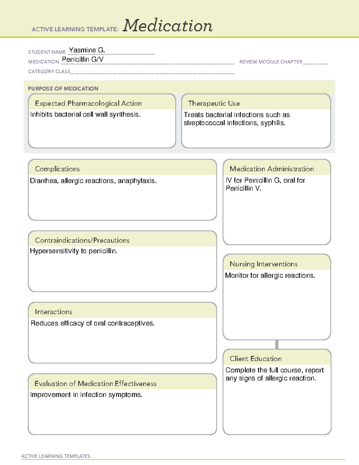 Pharm drug Penicillin G and V - ACTIVE LEARNING TEMPLATES Medication ...