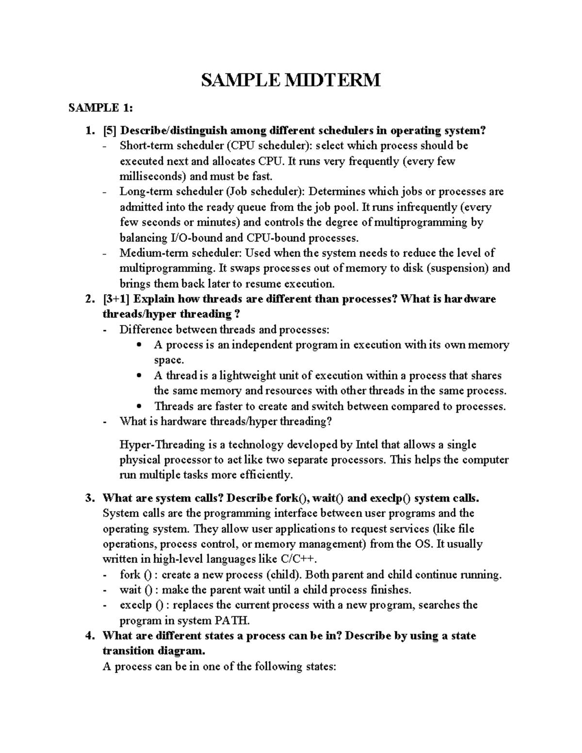 Sample Midterm Exam: OS Concepts and Process Management - Studocu
