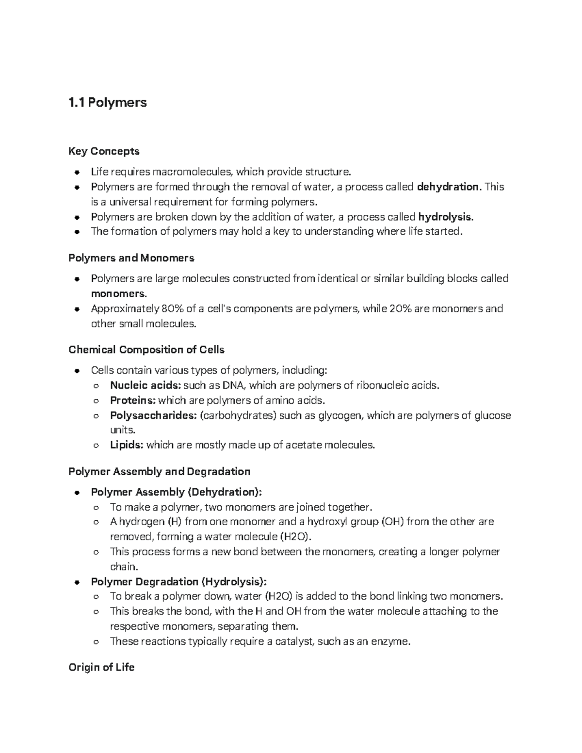 1.1 Polymers: Key Concepts in Macromolecule Formation and Function - Studocu