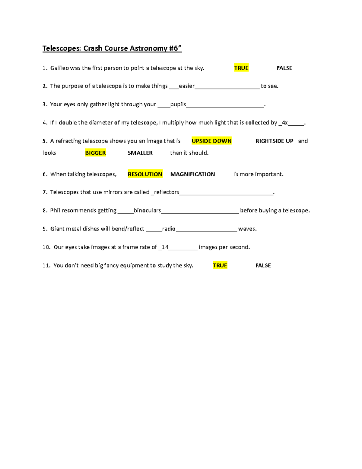 Copy of Telescopes Crash Course Astronomy #6” - Telescopes: Crash ...