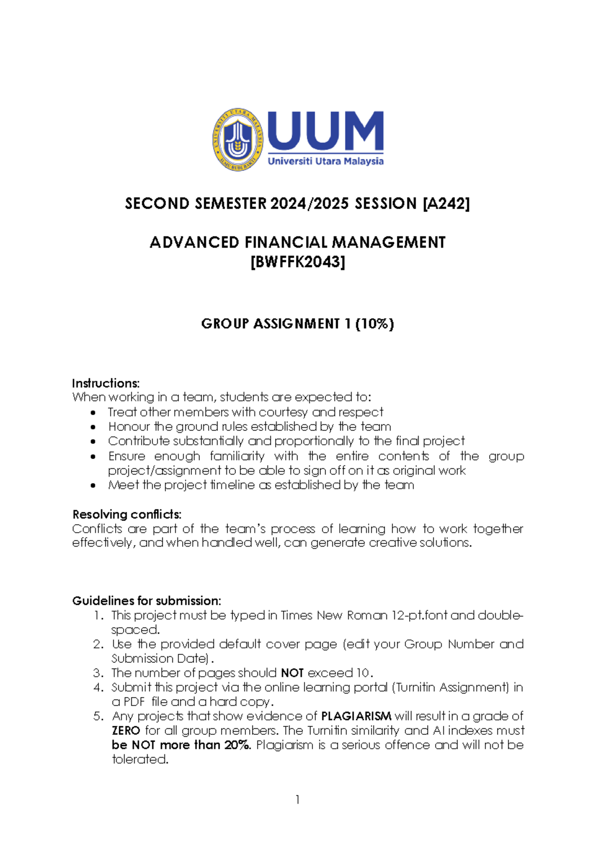 A242 Bwffk 2043 Advanced Financial Management Group Assignment 1 - Studocu
