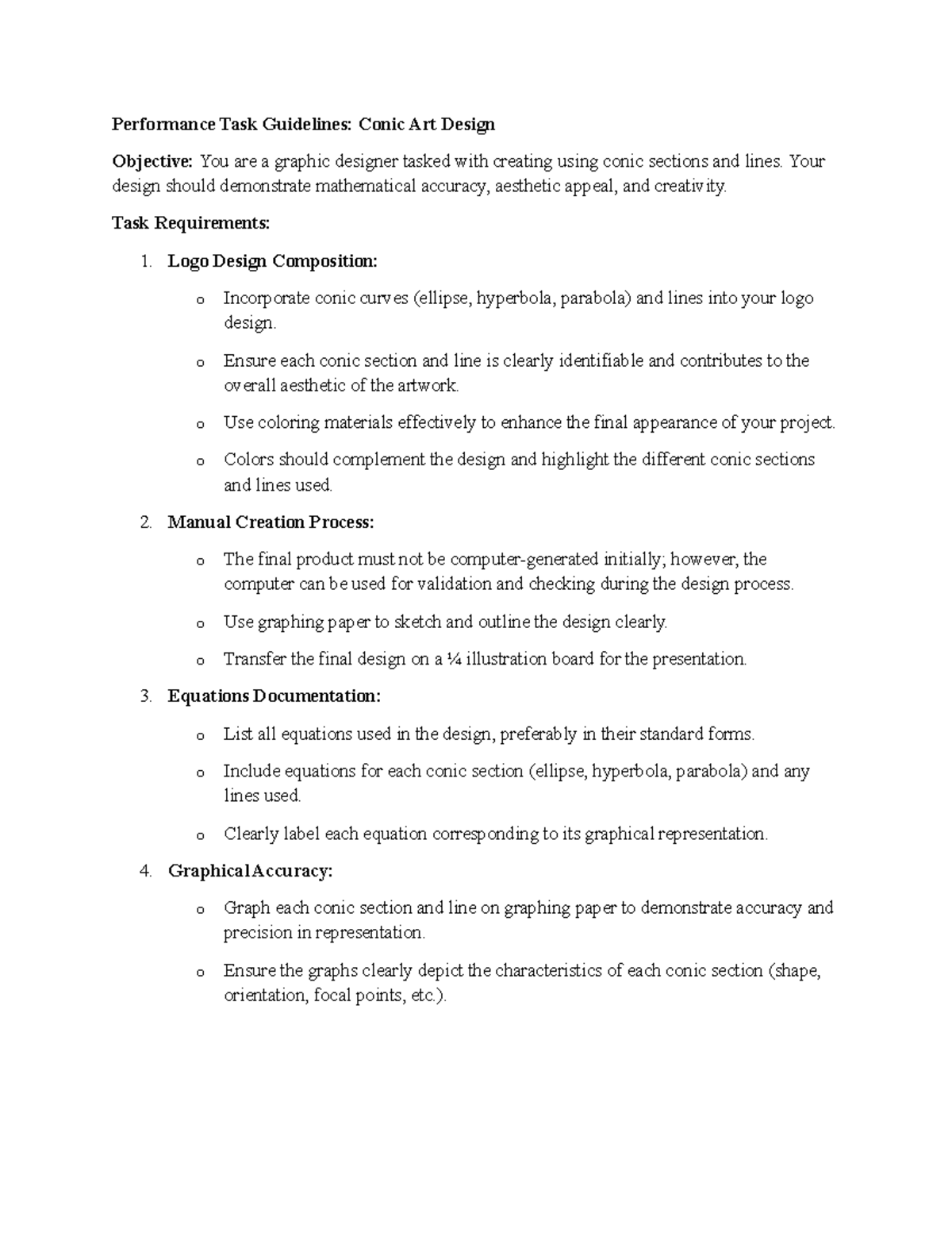 Conic Art Design Performance Task Guidelines for Graphic Design - Studocu