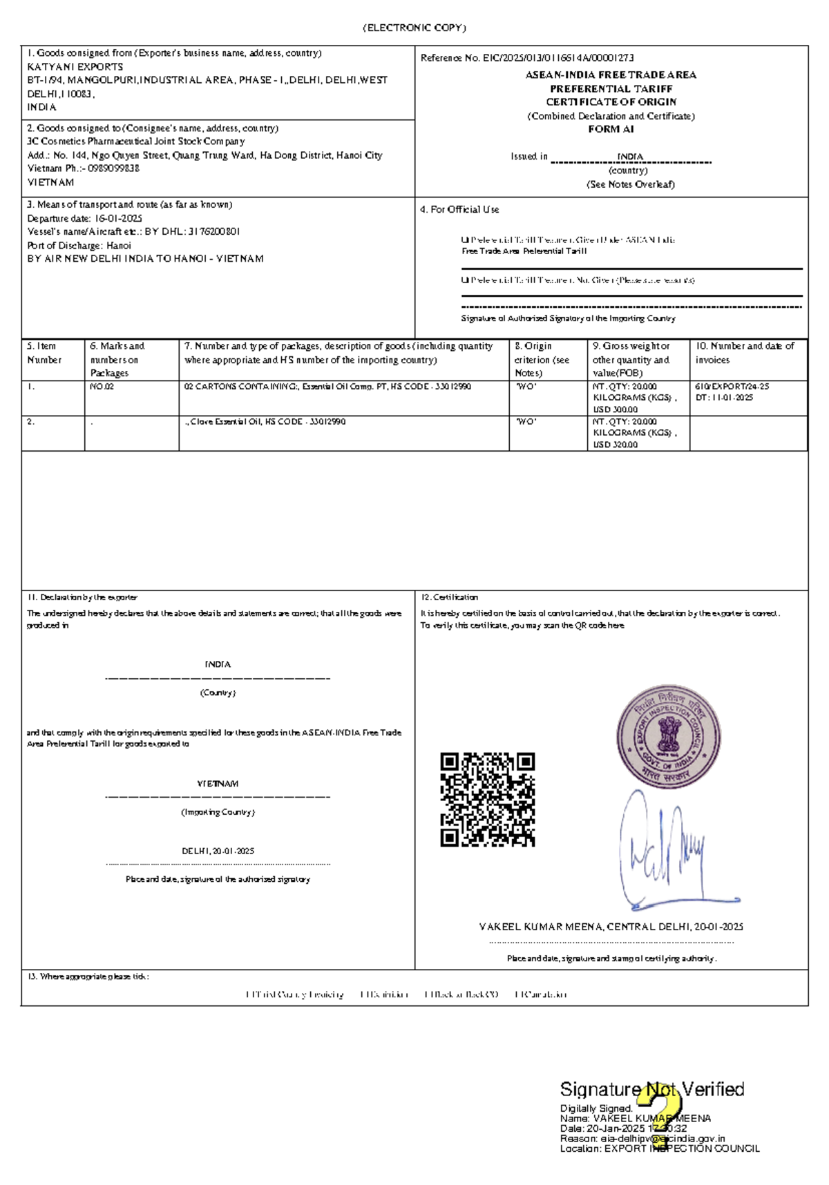 610 COO form AI - (ELECTRONIC COPY) 1. Goods consigned from (Exporter's ...