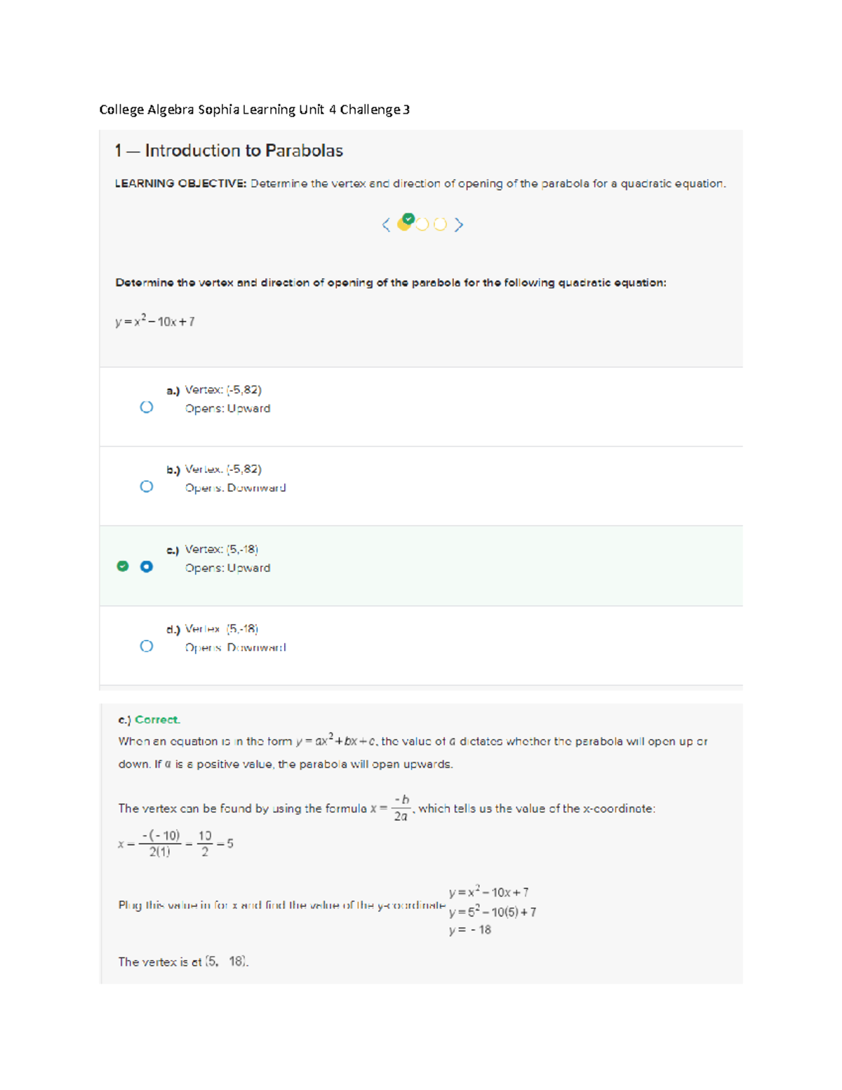 College Algebra (Unit 4) Challenge 3 Study Guide - Studocu