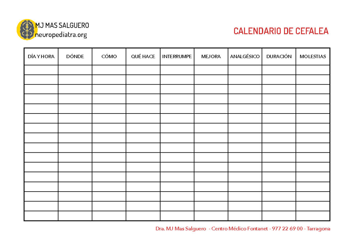 Calendario-de-cefalea en pediatria - Pediatría - DÍA Y HORA DÓNDE CÓMO ...