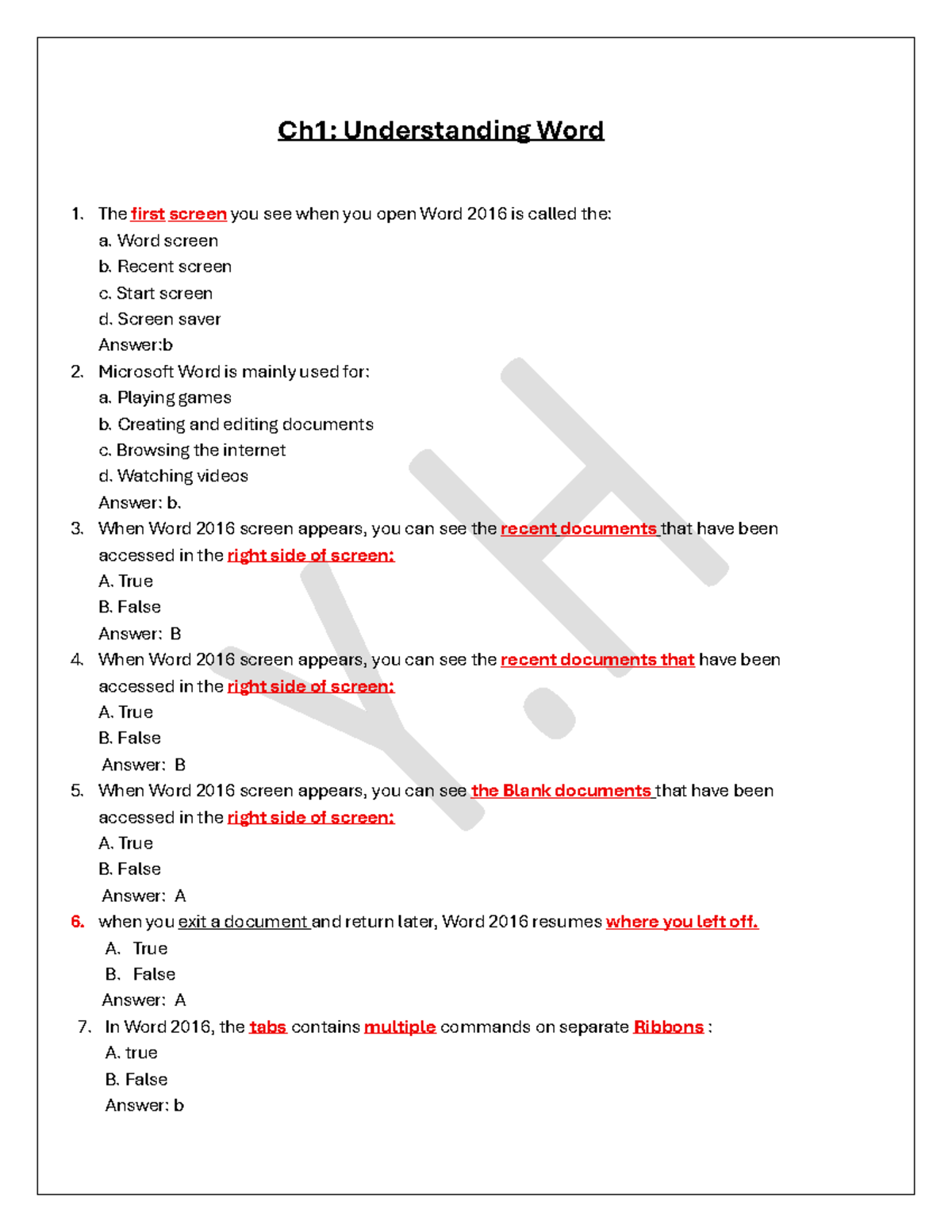 Computer Revision P1: Word 2016 Basics Before Midterm Exam - Studocu