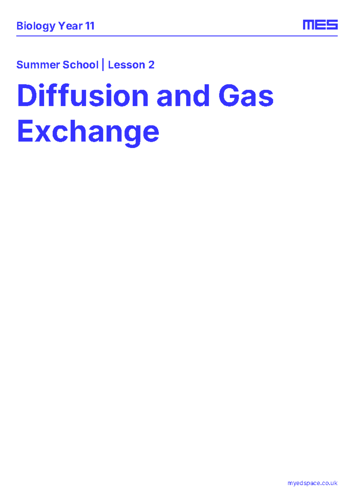 Biology Year 11 Summer School Lesson 2: Diffusion & Gas Exchange - Studocu