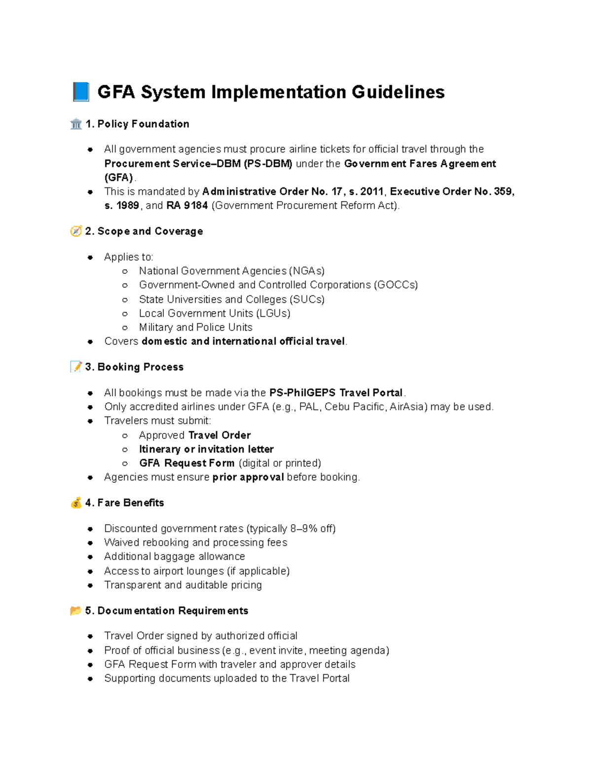 GFA System Implementation Guidelines for Official Travel Booking - Studocu