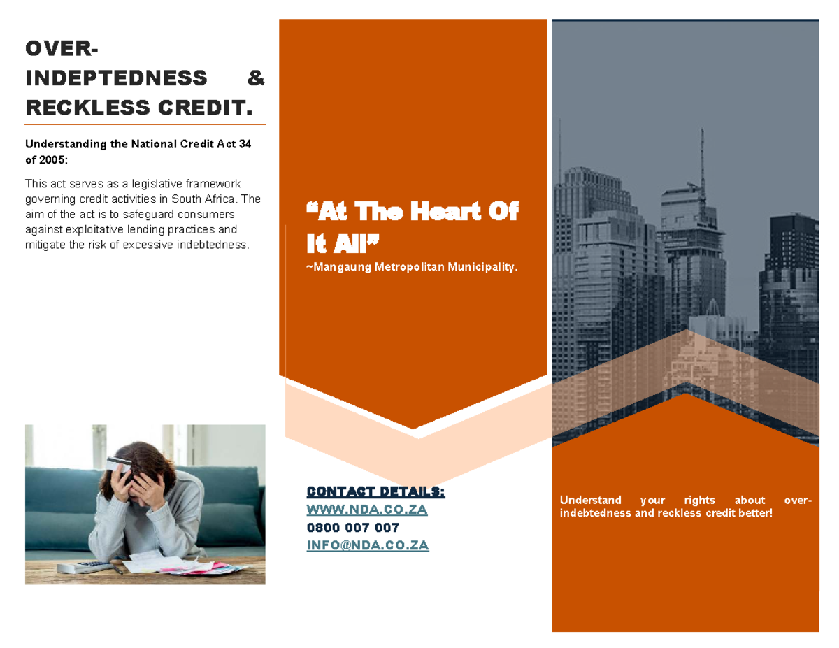 NCA Pamphlet: Understanding Overindebtedness & Reckless Credit - Studocu