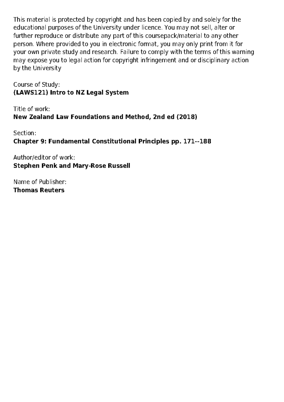 LAWS121 Chapter 9: Fundamental Constitutional Principles - Studocu