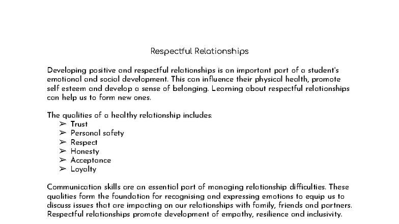 Respectful Relationships: Building Trust and Communication Skills - Studocu