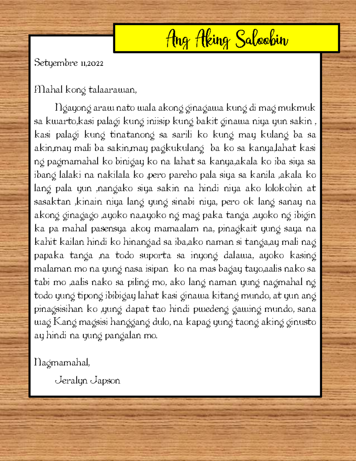 Talaarawan Japson - Given - Setyembre 11, Mahal kong talaarawan ...