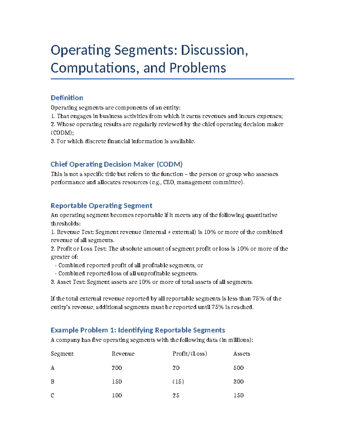 Operating Segments: Discussion, Computations, and Practice Problems ...