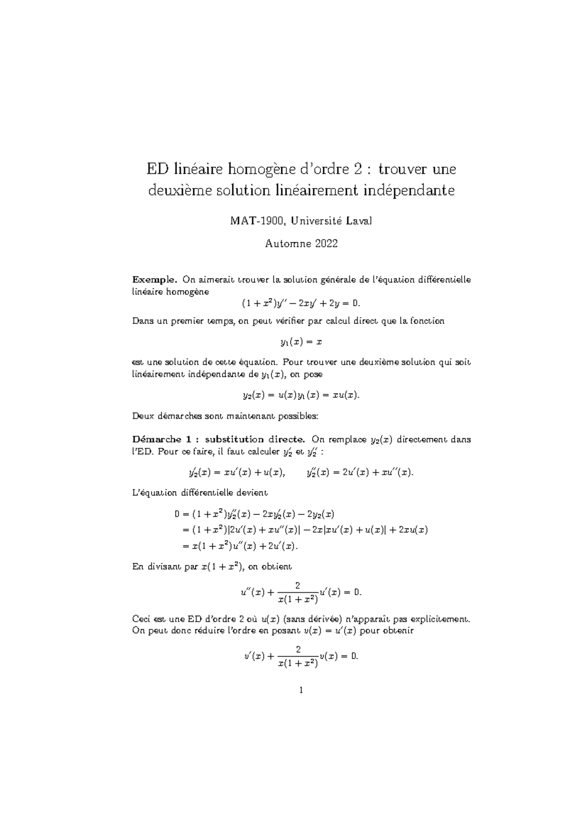 Deuxieme solution - .... - ED lin ́eaire homog`ene d’ordre 2 : trouver ...