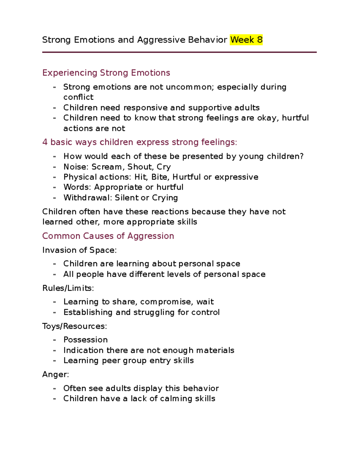 Strong Emotions and Aggressive Behavior Week 8 - ” They attempt to ...