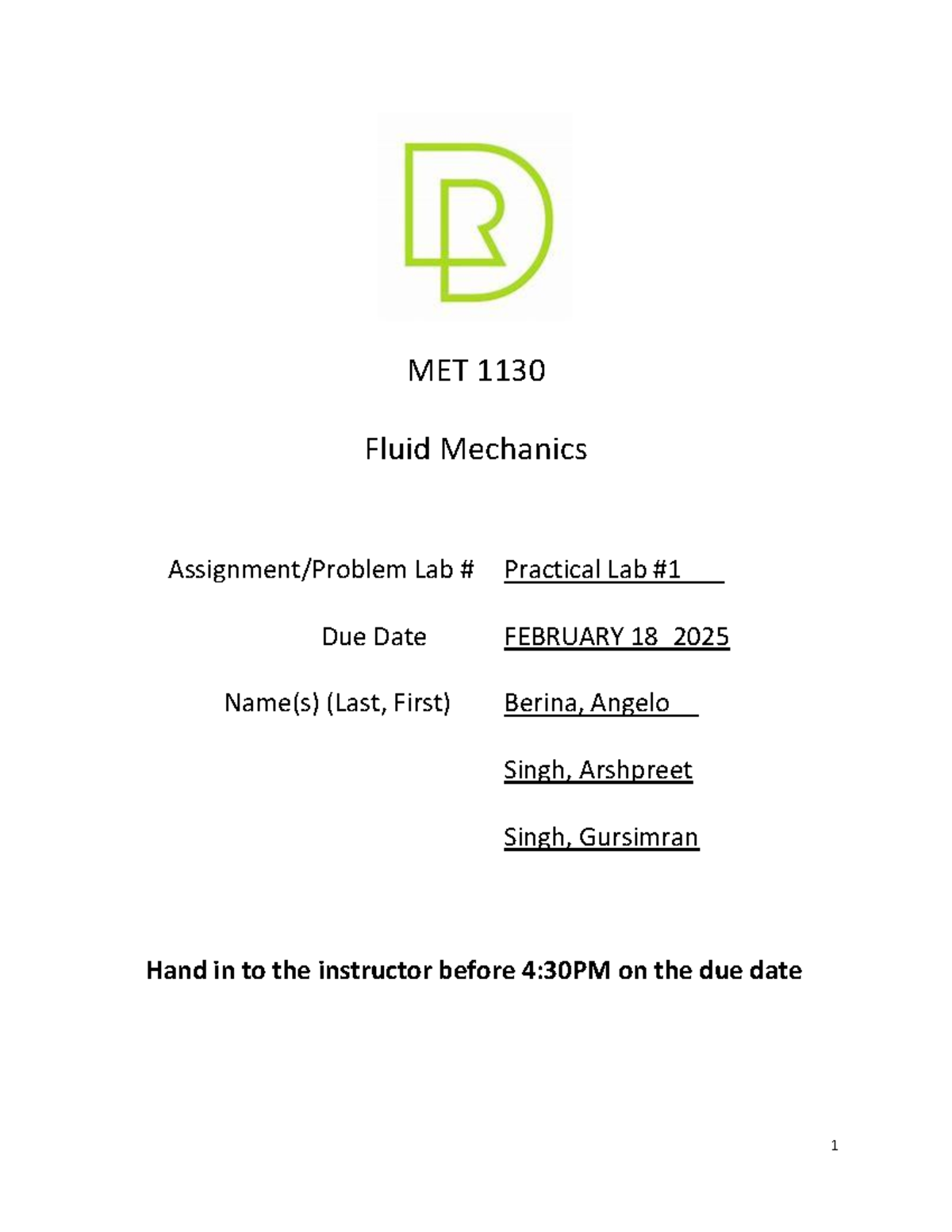 MET 1130 Practical Lab 1: Center of Pressure Experiment - Studocu