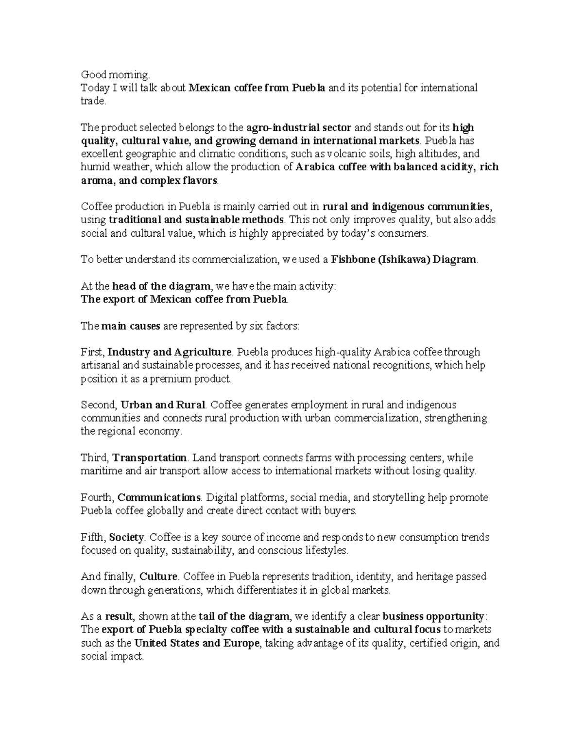 Puebla Coffee Export Potential: A Sustainable Trade Analysis - Studocu