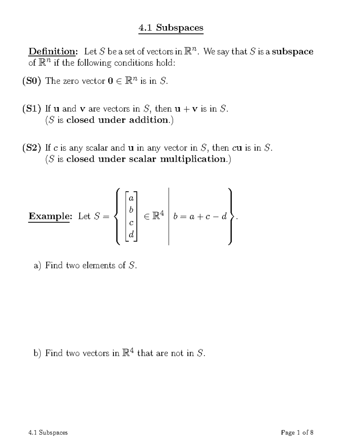 4.1 Subspaces and Linear Transformations: Key Examples in Math and Stat ...