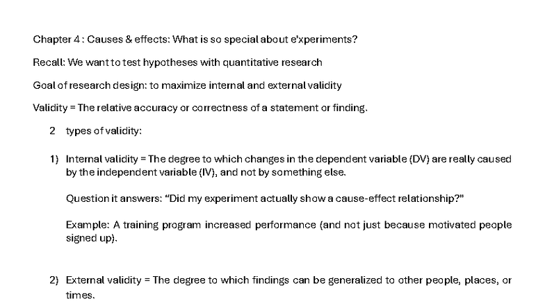 Class #4 Notes: Understanding Validity in Research Design - Studocu