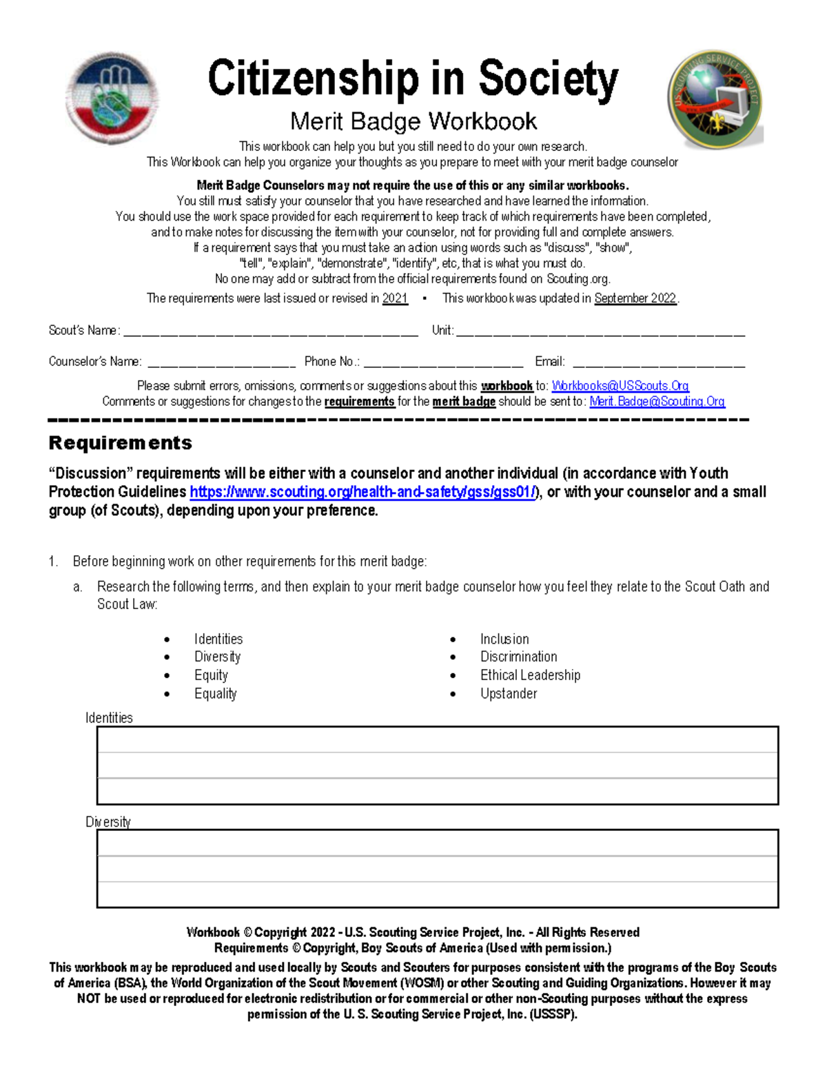 Merit Badge Workbook: Citizenship in Society (CIT-2021) - Studocu