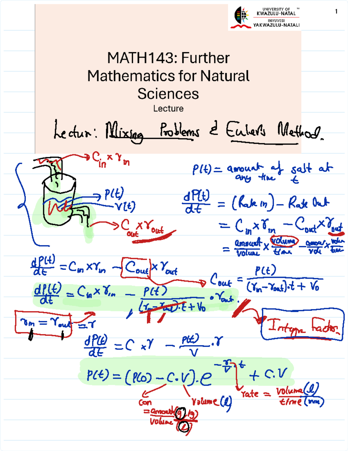 MATH143: Mixing Problems - Lecture Notes on Further Mathematics - Studocu