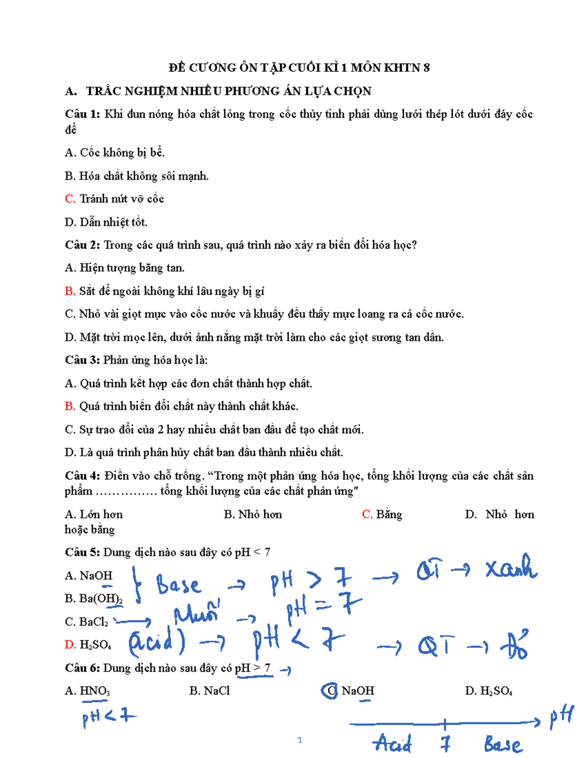 Đề Cương Ôn Tập Cuối Kỳ 1 Môn KHTN 8 - Trắc Nghiệm Nhiều Lựa Chọn - Studocu