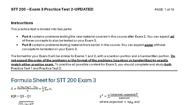 FS25 STT 200 Exam 3 Practice Test 2 Updated - Studocu