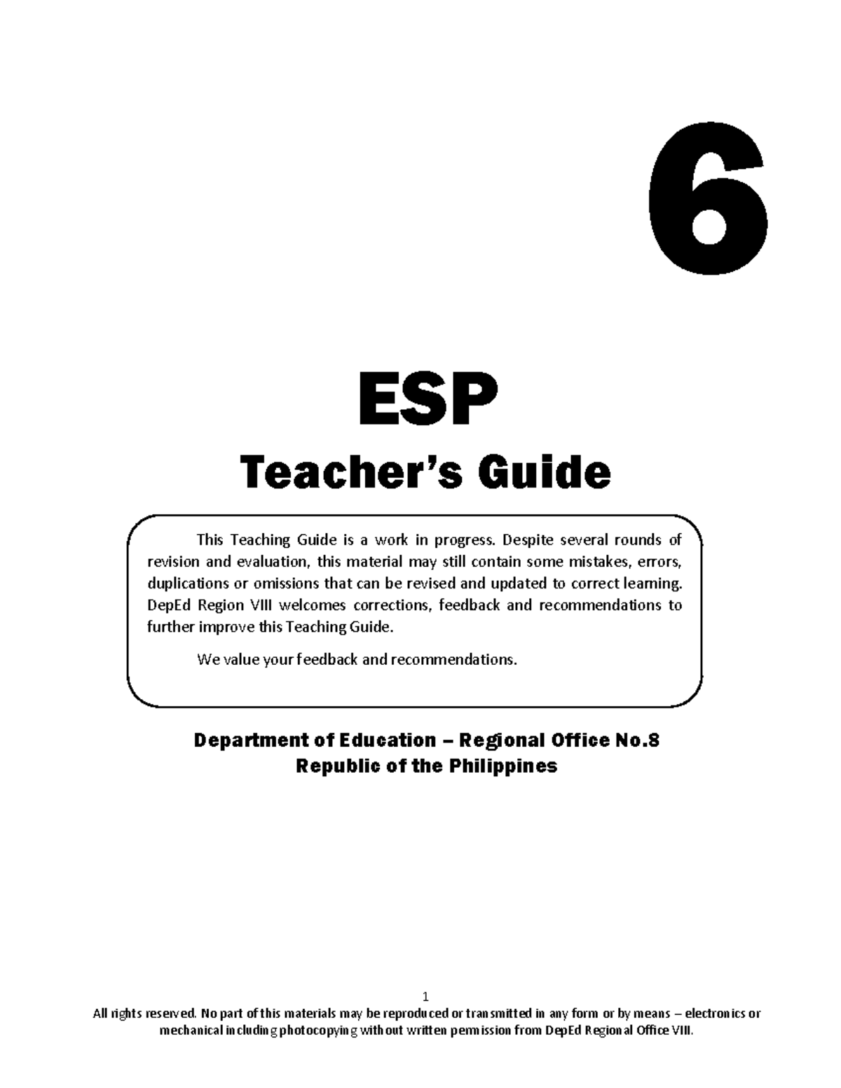 TG ESP 6 Q1 - Teachers guide - 1 All rights reserved. No part of this ...