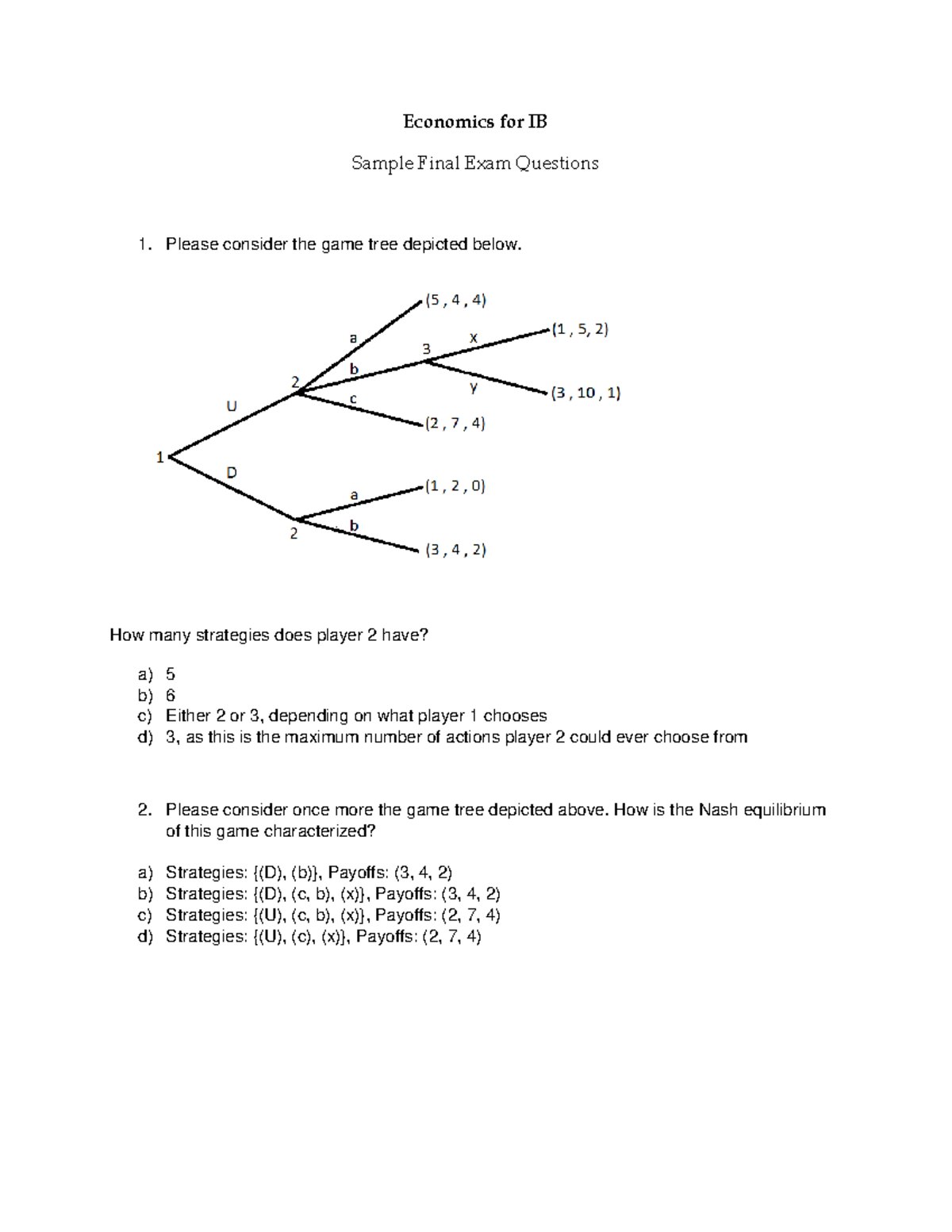 Economics for IB Sample Final Exam Questions 2021 - Studocu