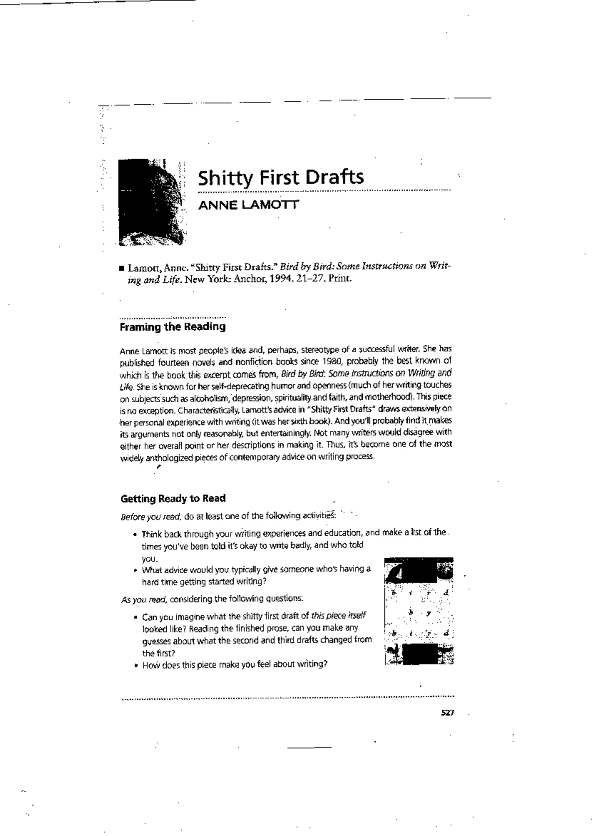3 Lamott - Shitty First Drafts: Insights on Writing Process - Studocu
