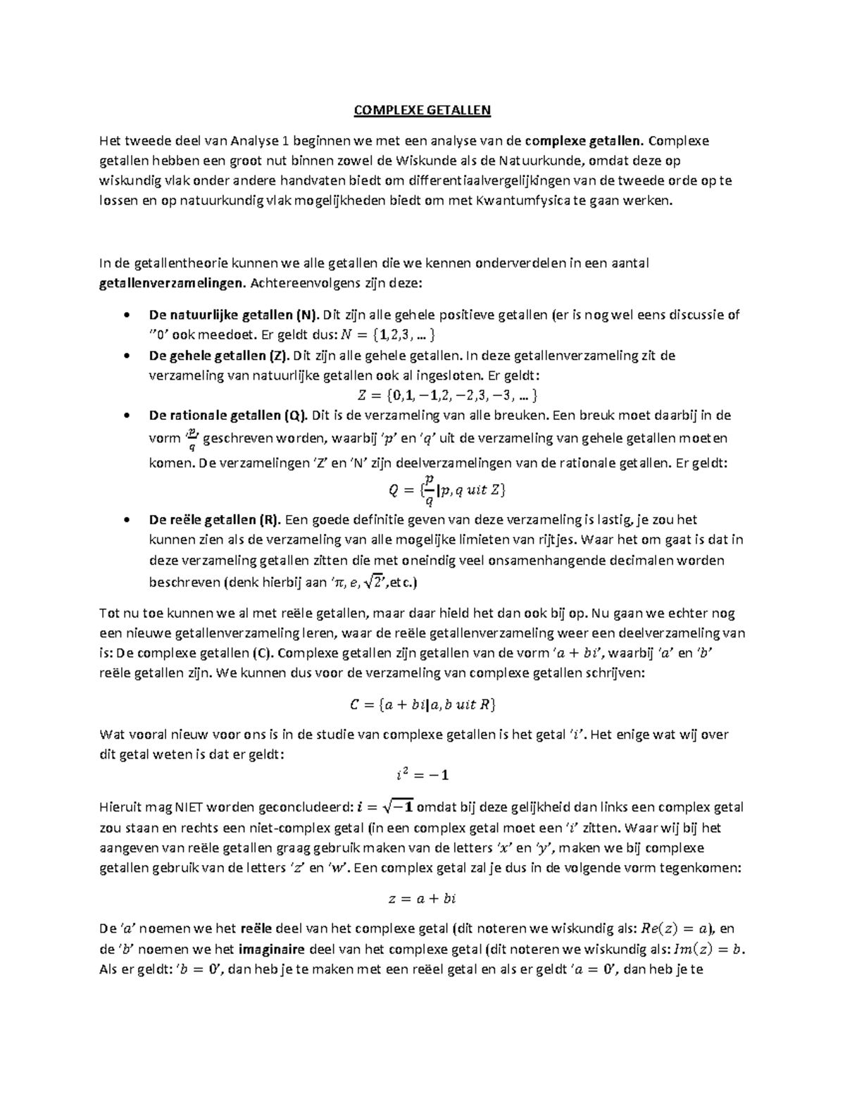 Complexe Getallen - COMPLEXE GETALLEN Het tweede deel van Analyse 1 ...