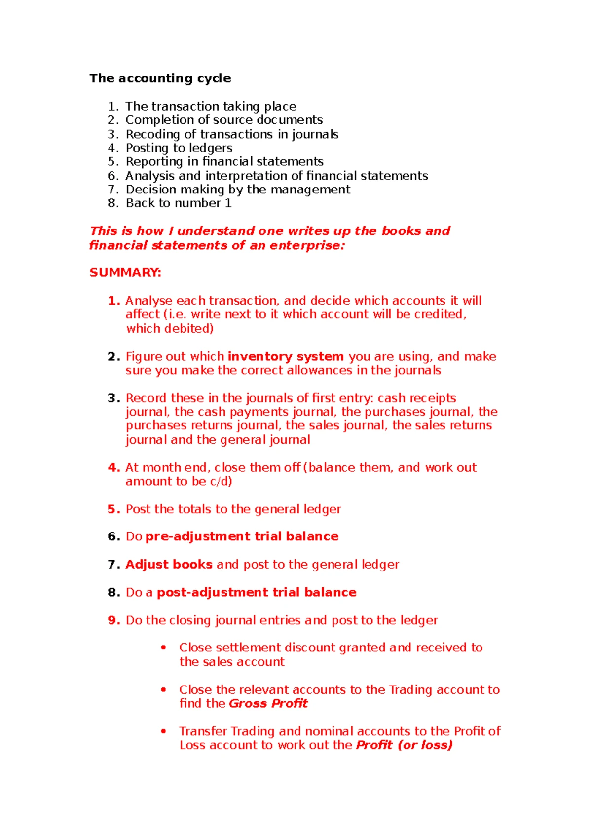 Summary Notes - Creditors Ledger and Creditors Control Account ...