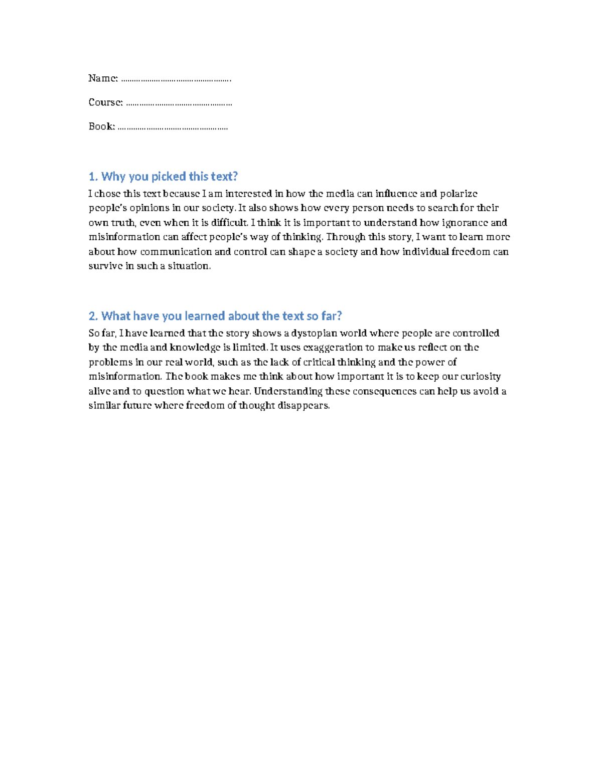 Fahrenheit 451 Reflection: Media's Role in Society's Truth - Studocu