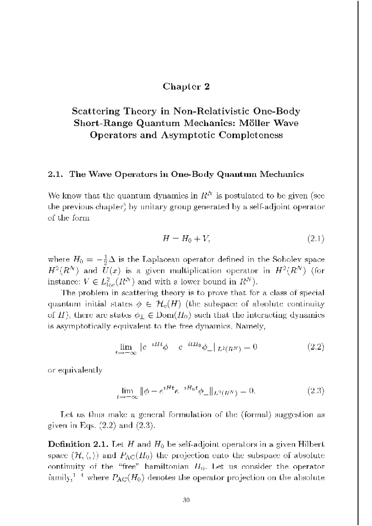 Chapter 2: Scattering Theory in Quantum Mechanics (MATH 301) - Möller ...