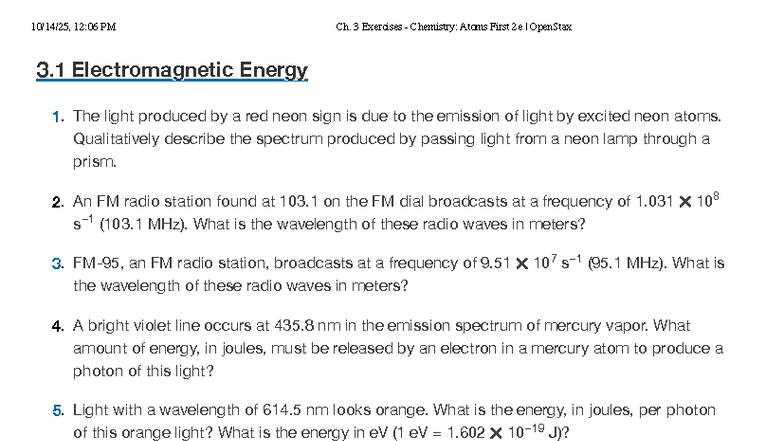 Ch. 3 Exercises: Chemistry Atoms First 2e OpenStax Review - Studocu