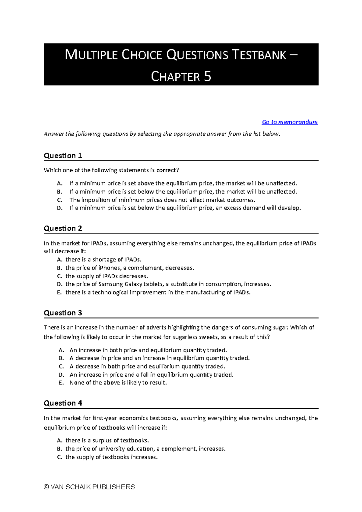 Economics 5 MCQ Practice - Chapter 5 Testbank and Memorandum - Studocu