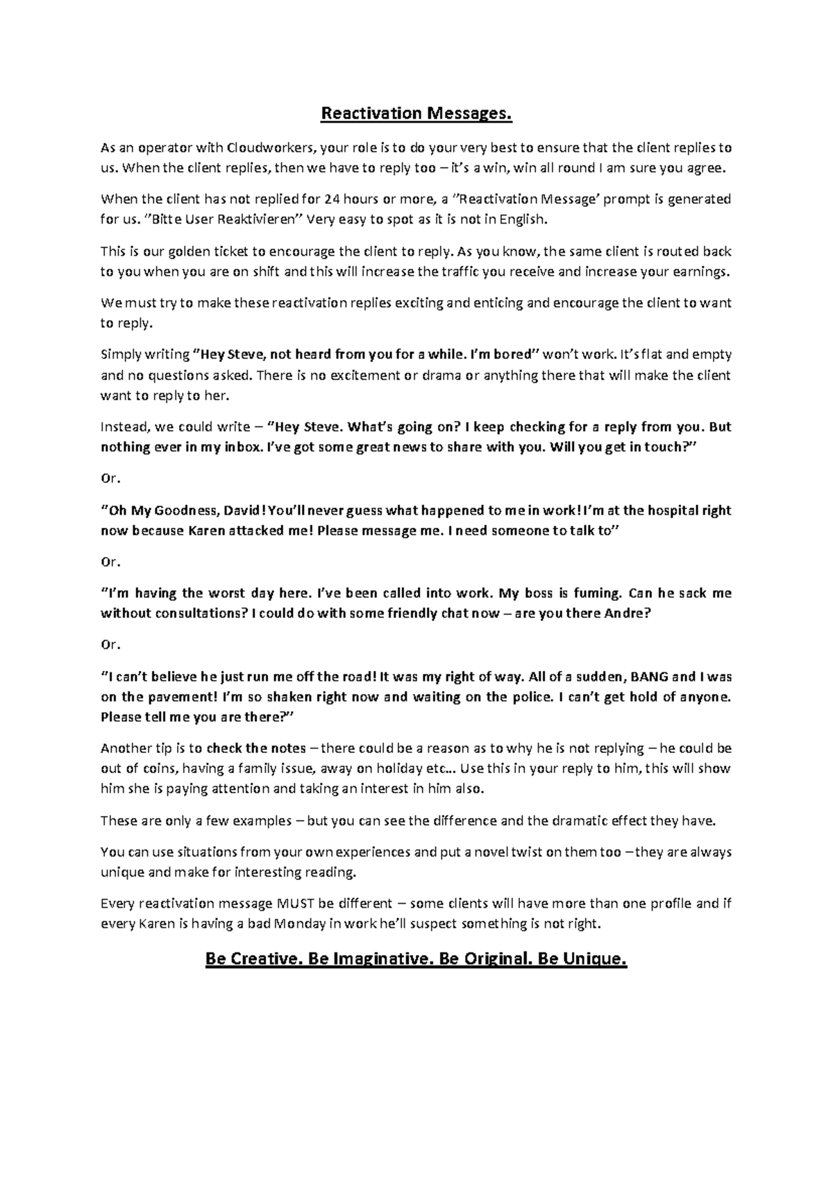7. Engaging Reactivation Messages for Client Response - Studocu