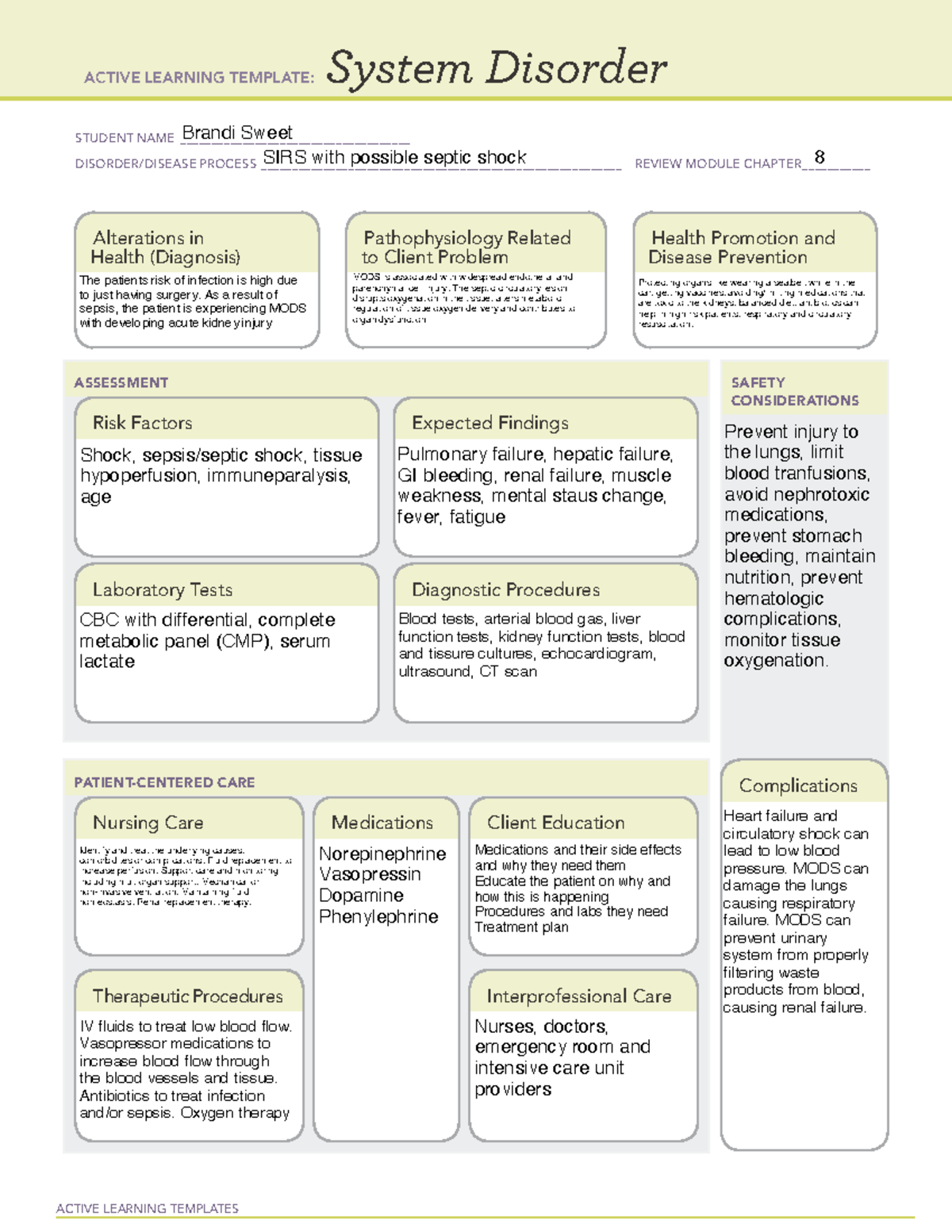 ACTIVE LEARNING TEMPLATE: System Disorder MODS & Septic Shock Analysis ...