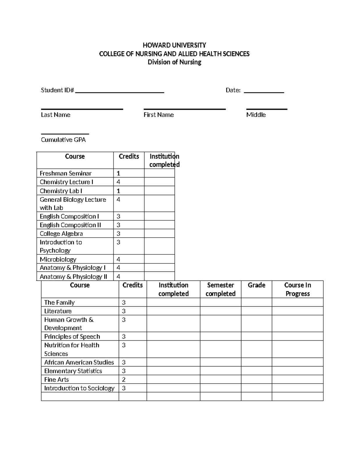 Upper Division Student Requirements for Nursing & Allied Health - Studocu