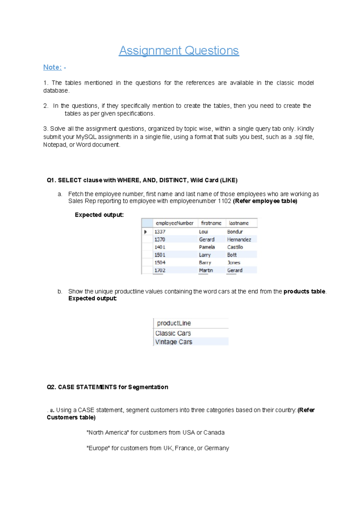 MySQL Assignment Questions for Database Analysis & Design - Studocu