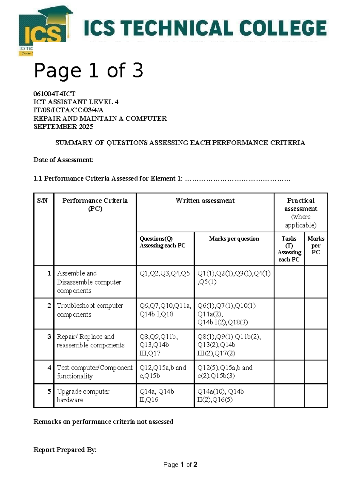 061004T4ICT Level 4 Computer Maintenance Assessment Summary - Studocu