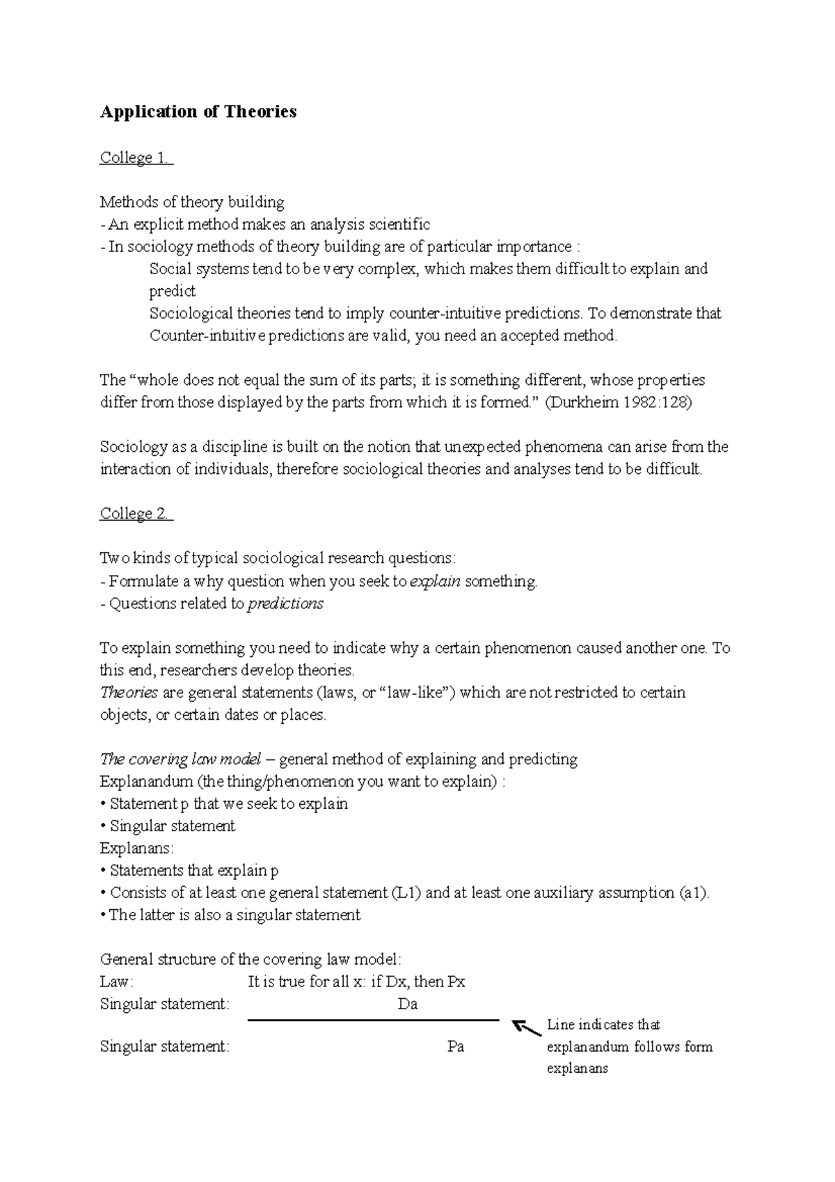 Application of Theories: Lecture Notes for College Studies - Studeersnel