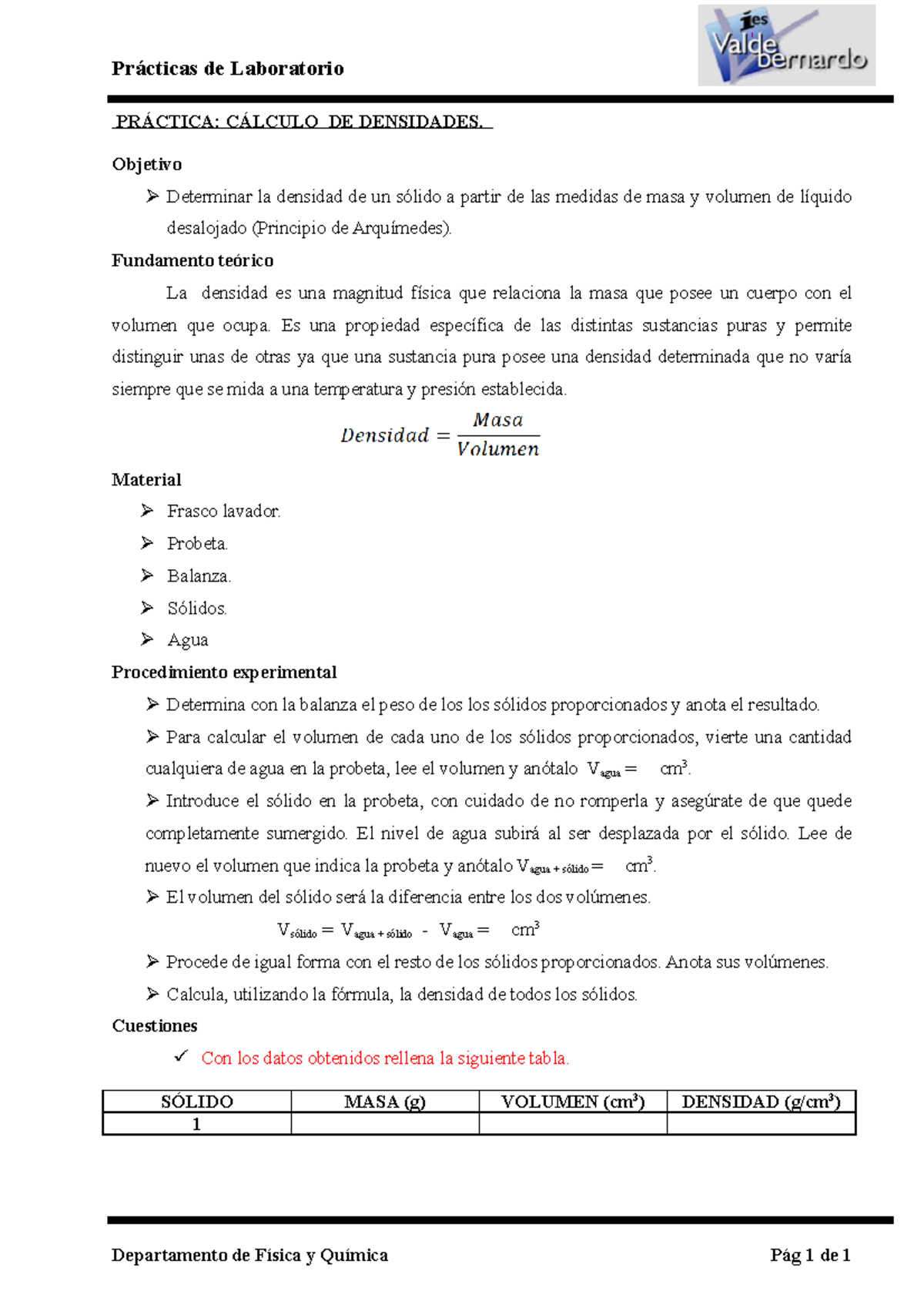 Prácticas de Laboratorio: Cálculo de Densidades en Física y Química ...